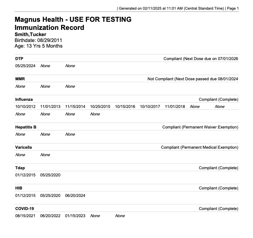 How do I download a report of all immunization dates?